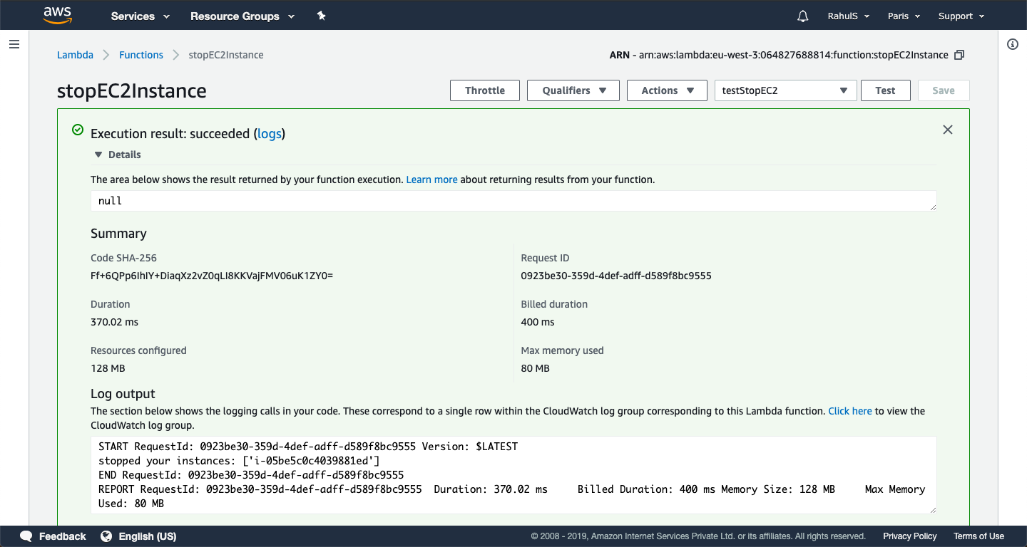 AWS Lambda Function to Start and Stop an EC2 Instance