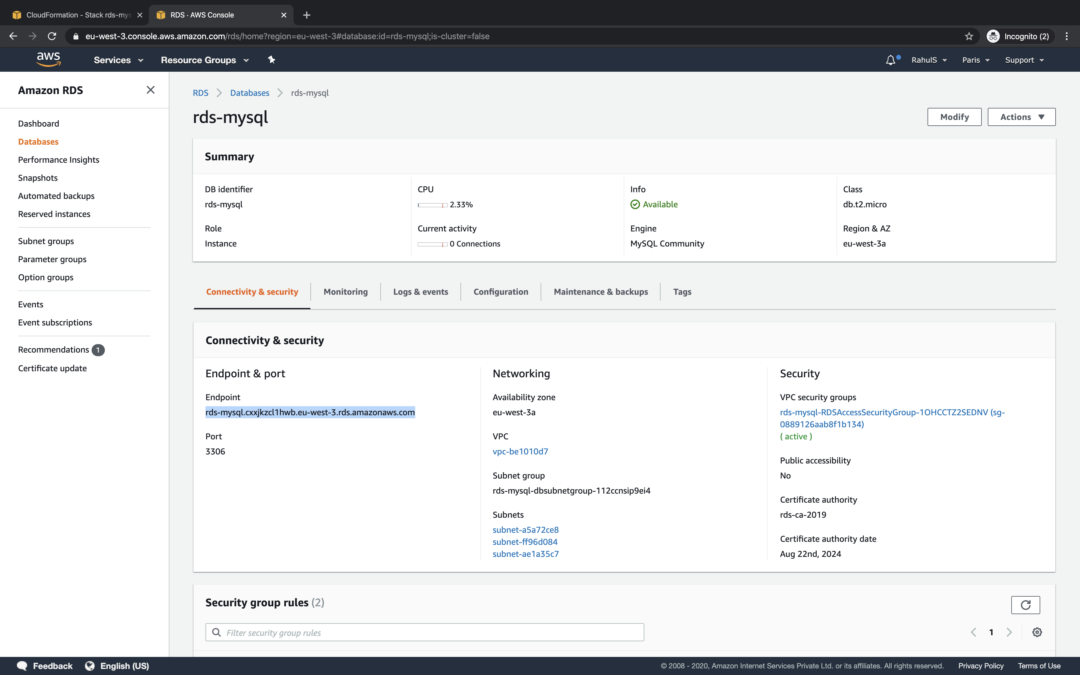 Use Cloudformation To Create An Rds Mysql Instance On Aws