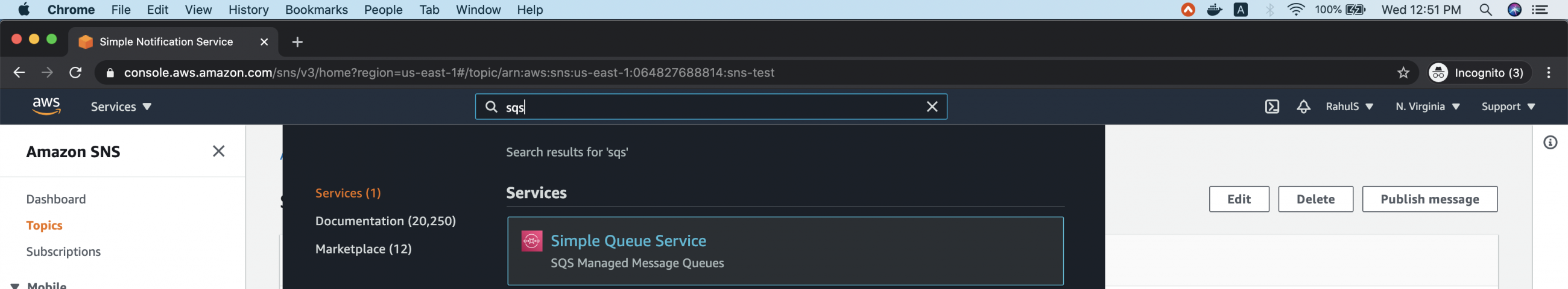 How to create a subscription between an SQS queue and SNS topic on AWS