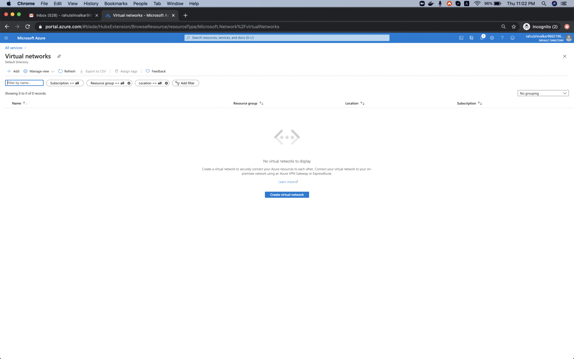 How to create a Virtual Network in Azure Cloud