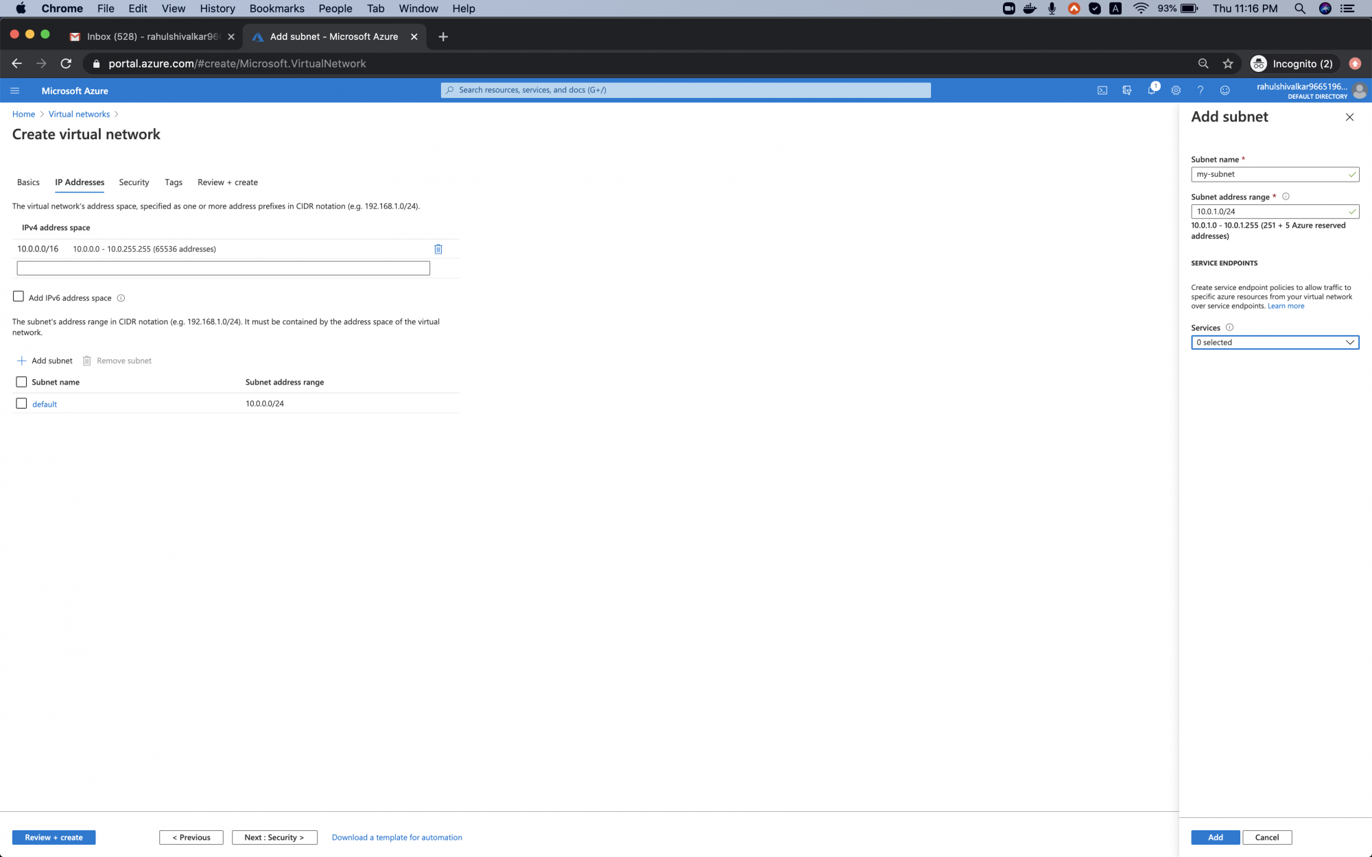 How to create a Virtual Network in Azure Cloud