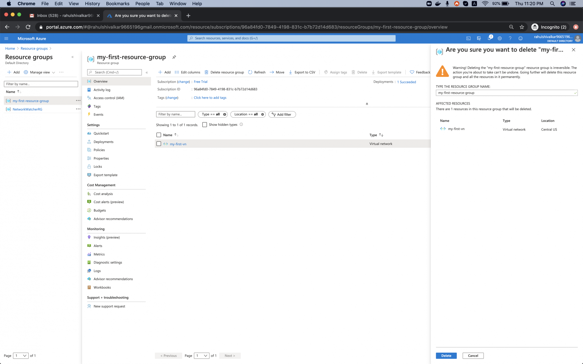 How to create a Virtual Network in Azure Cloud