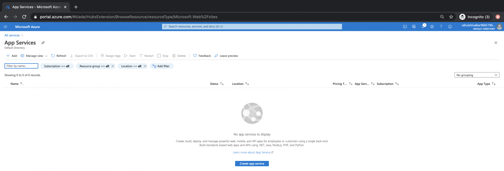 How to create an App Service on Azure Cloud