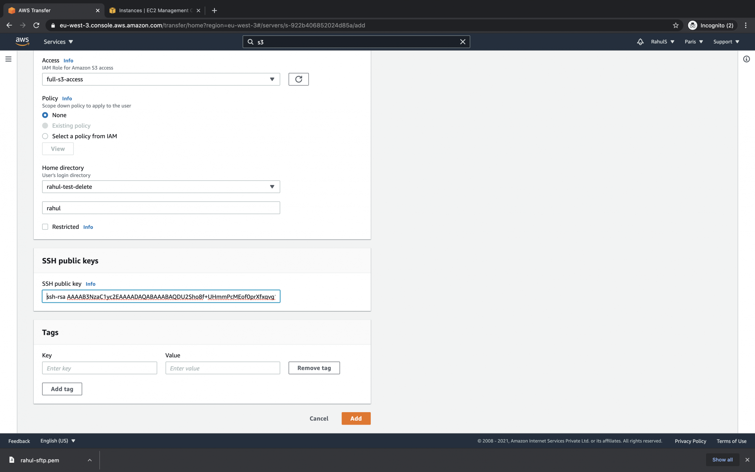 How to create an SFTP-enabled Server on AWS