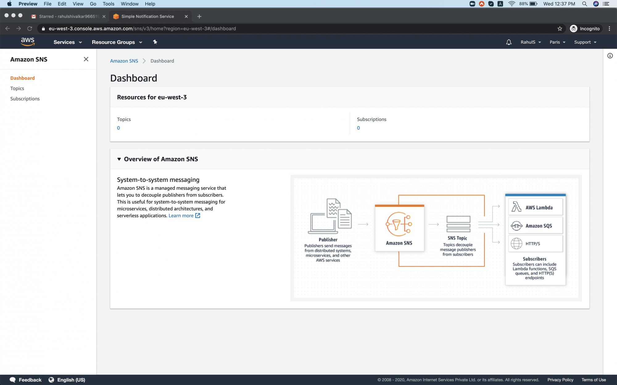 How to create an SNS Topic and a Subscriber on AWS