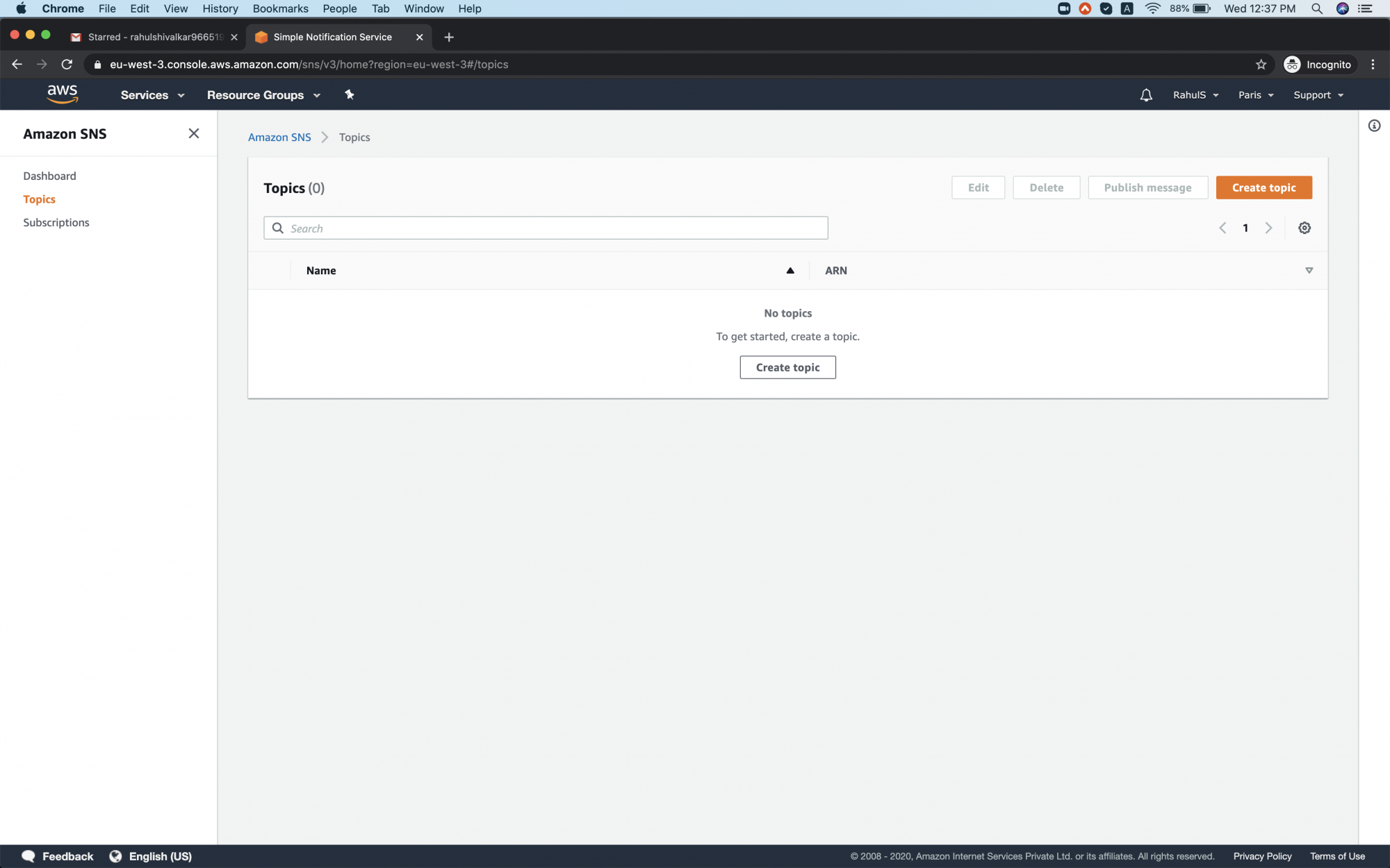 How to create an SNS Topic and a Subscriber on AWS
