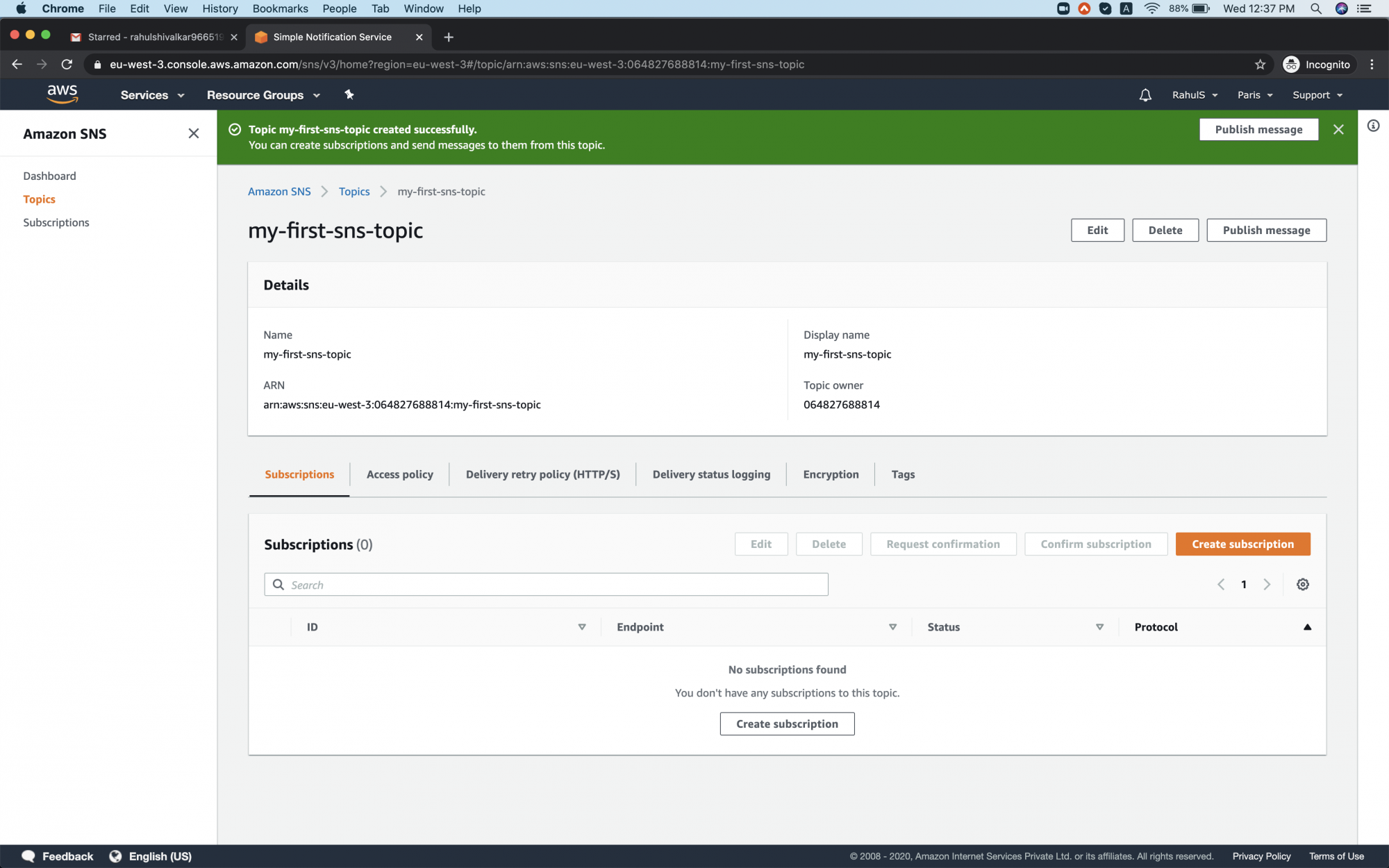 How to create an SNS Topic and a Subscriber on AWS