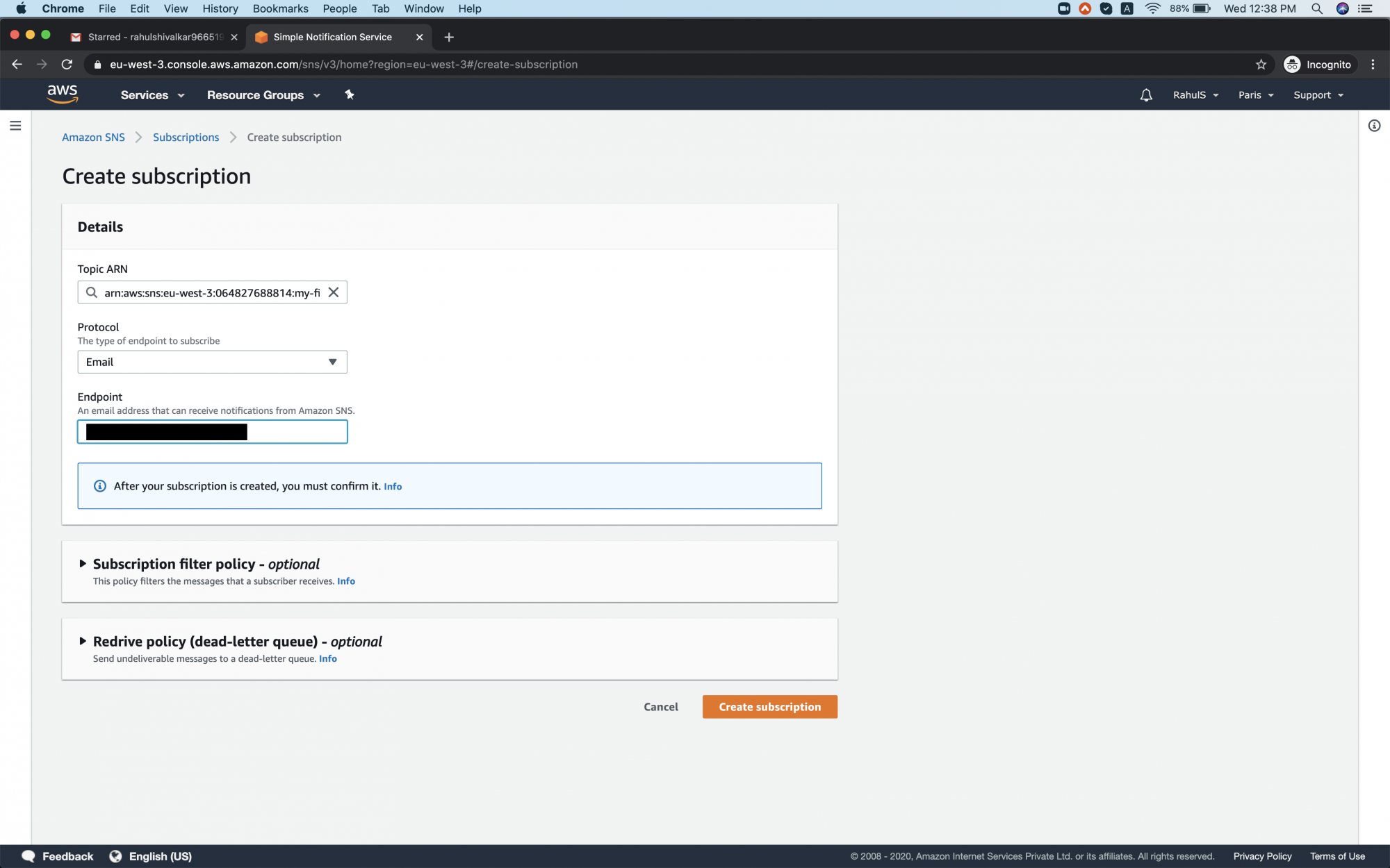 How to create an SNS Topic and a Subscriber on AWS