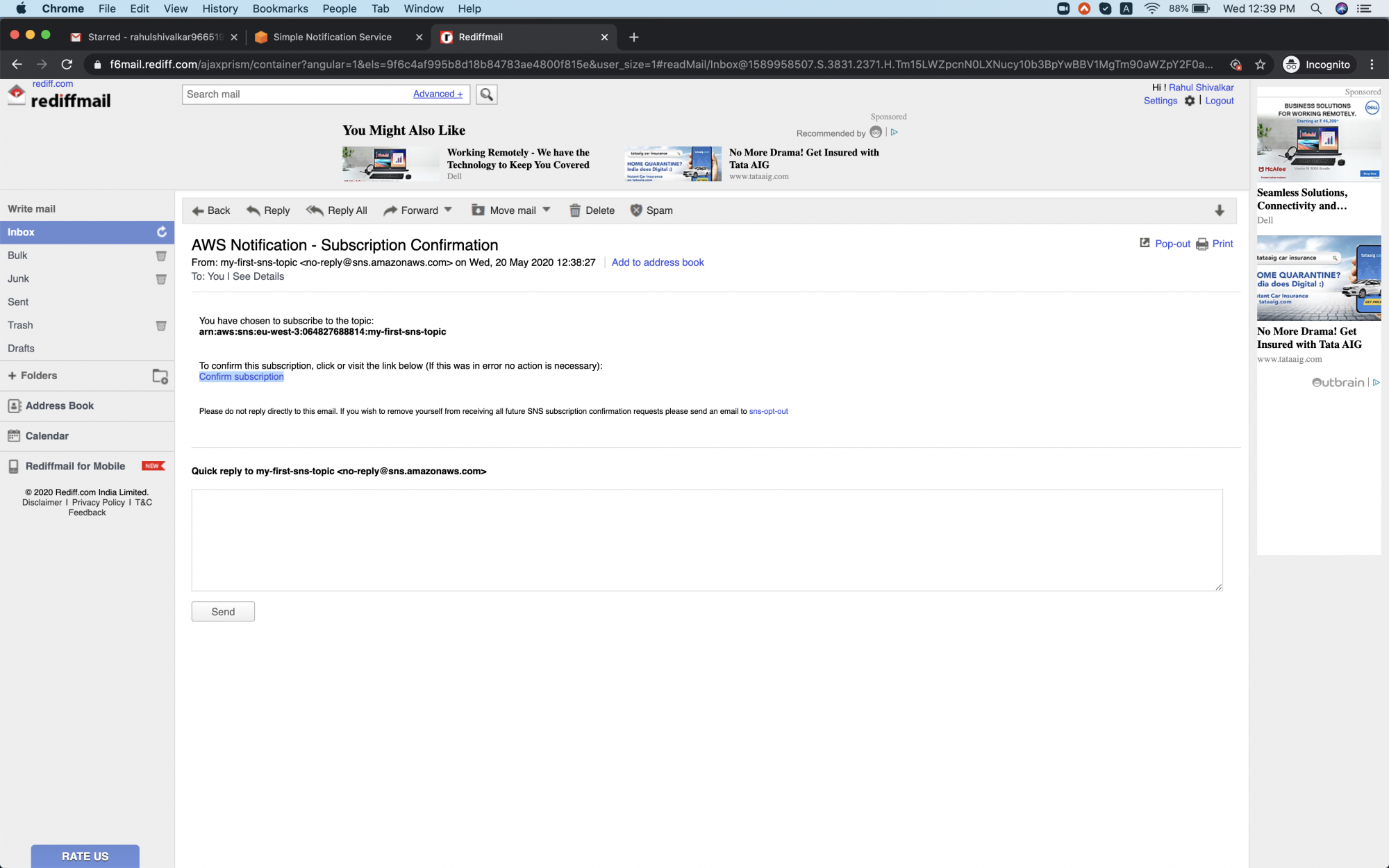 How to create an SNS Topic and a Subscriber on AWS