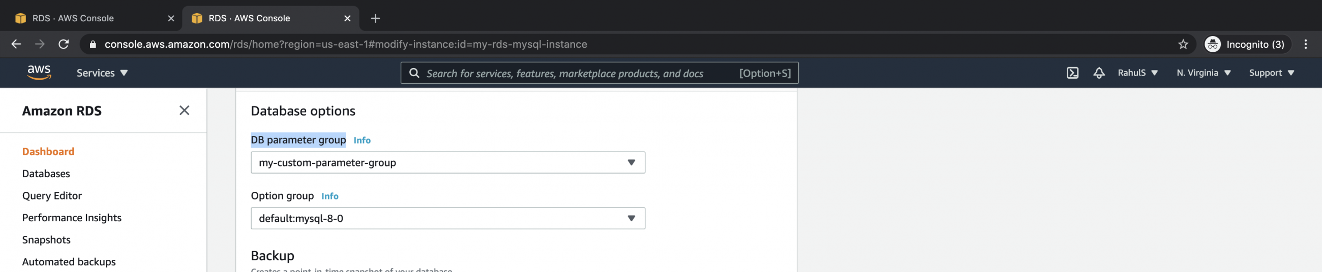 How to create and modify a Parameter Group for an RDS instance on AWS