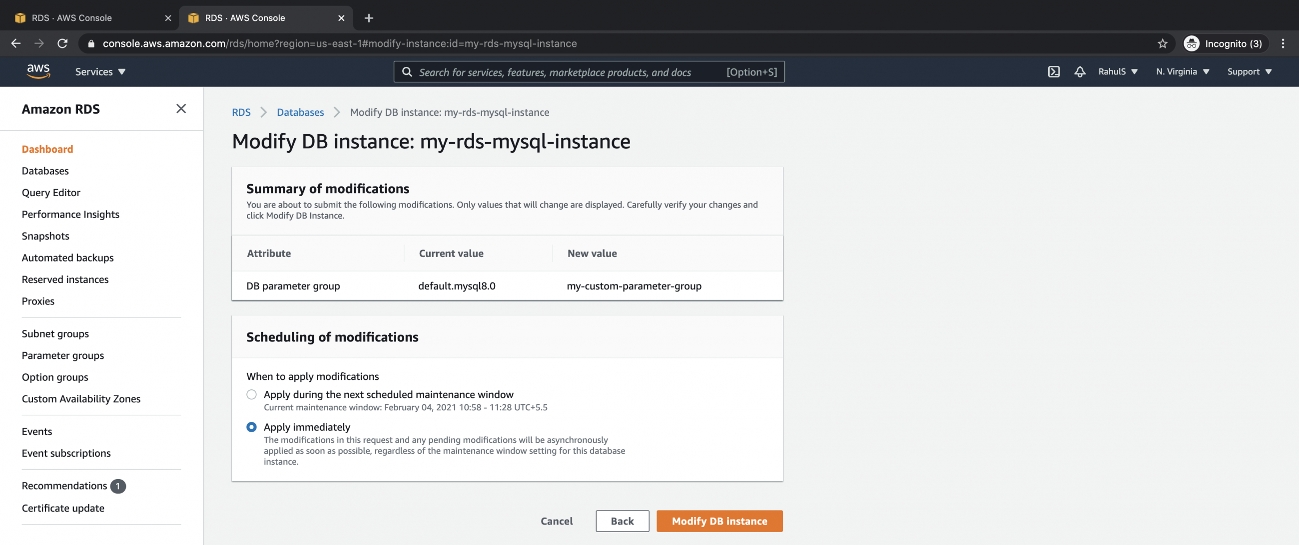 How To Create And Modify A Parameter Group For An Rds Instance On Aws