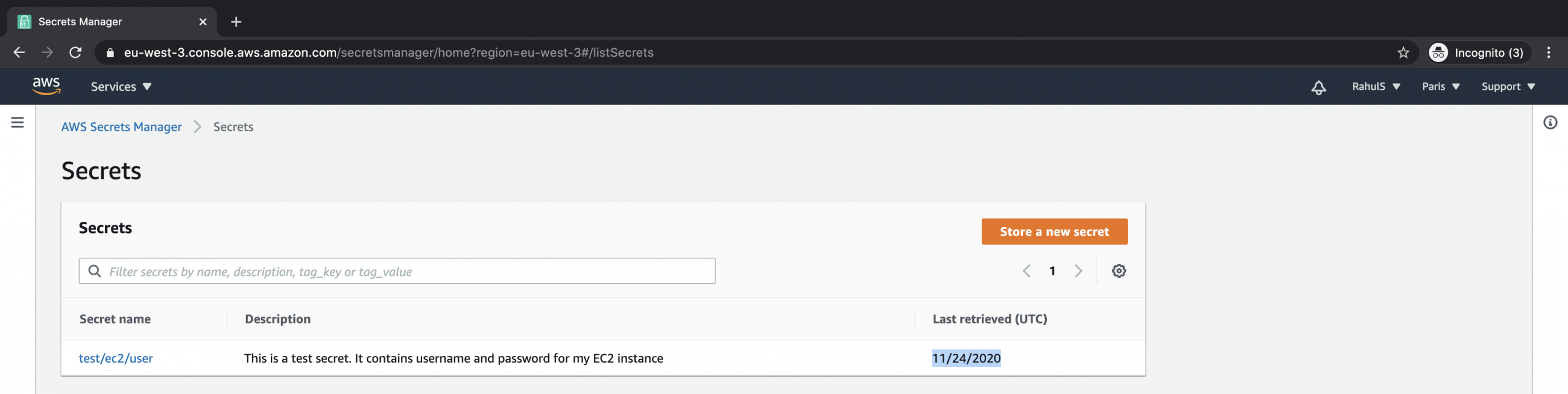 How to create and store secrets using Secret Manager in AWS