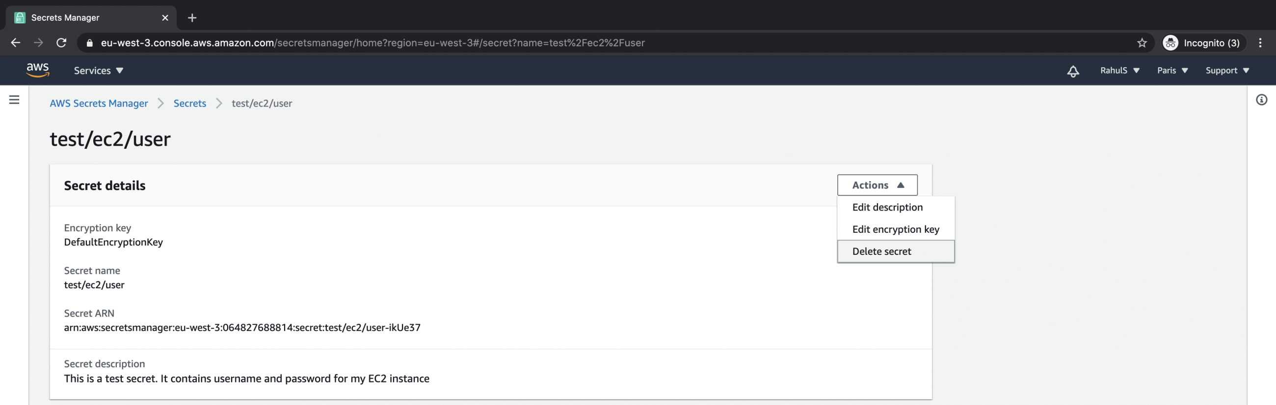 How to create and store secrets using Secret Manager in AWS