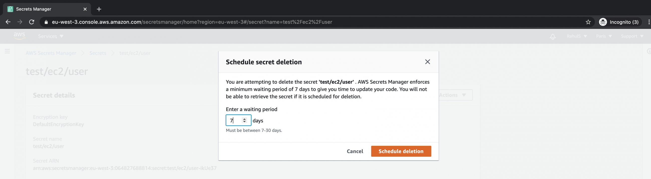 How to create and store secrets using Secret Manager in AWS