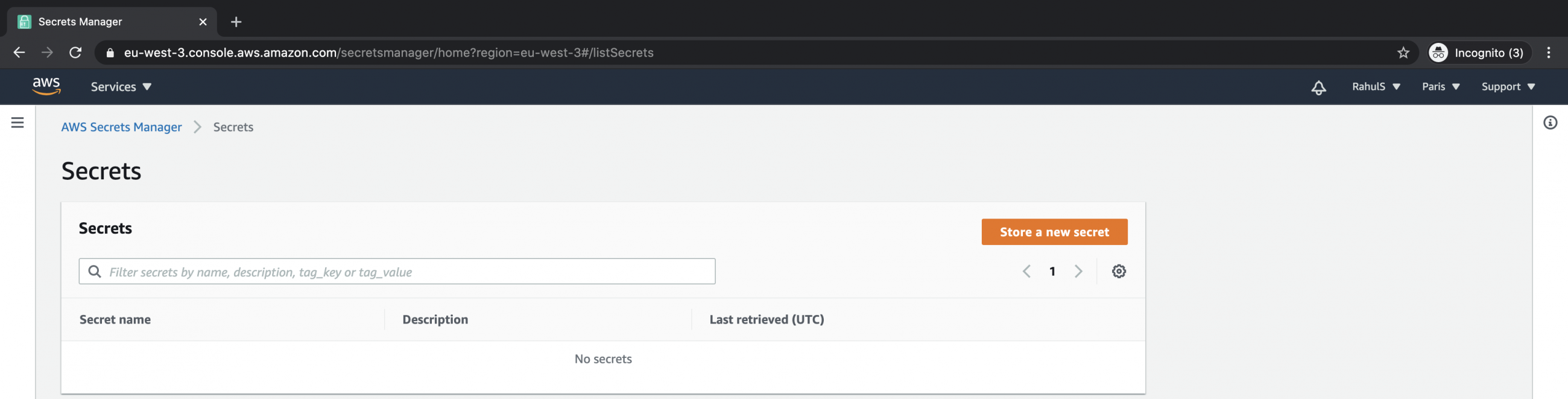 How to create and store secrets using Secret Manager in AWS