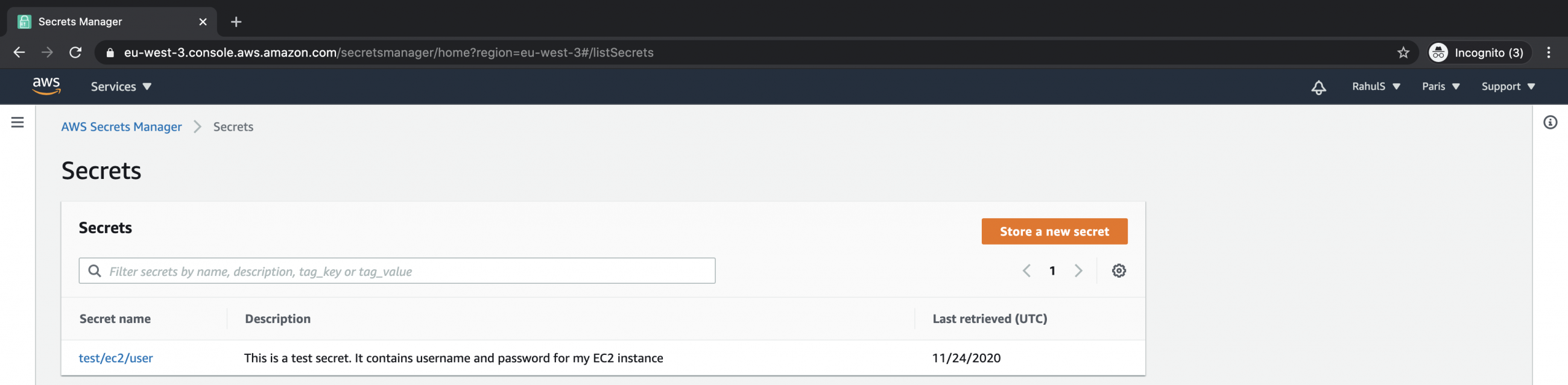 How to create and store secrets using Secret Manager in AWS