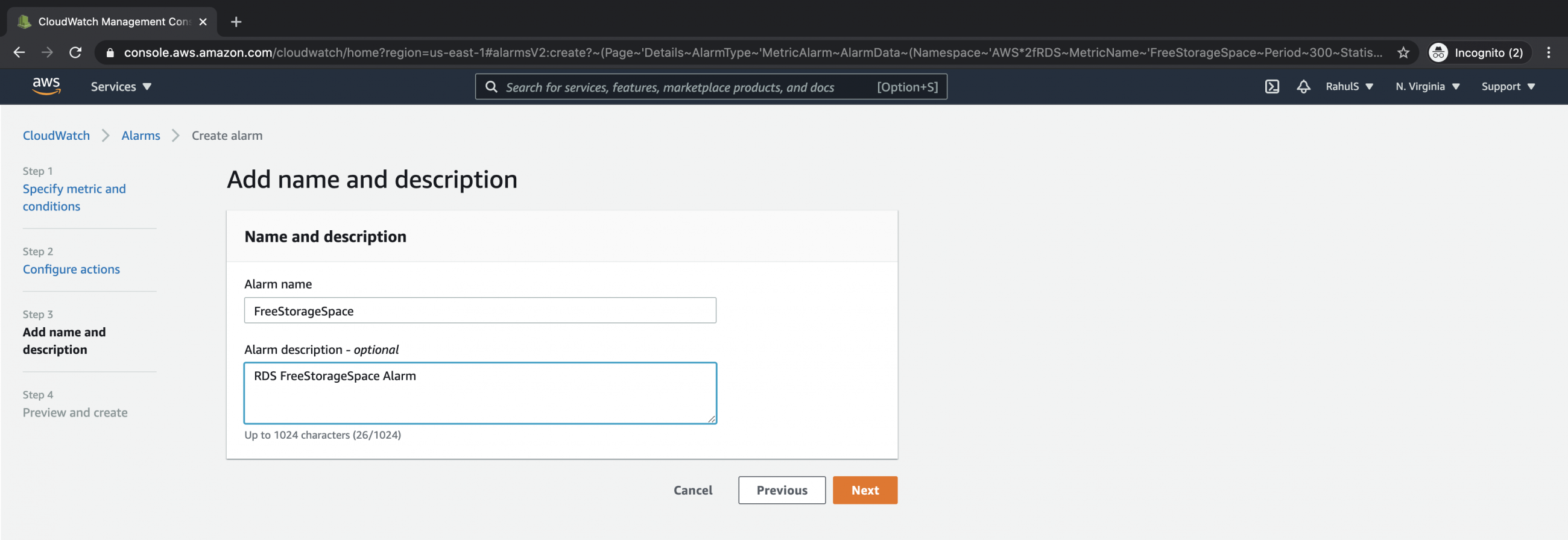 How to create Cloudwatch alarms for RDS (MySQL) on AWS