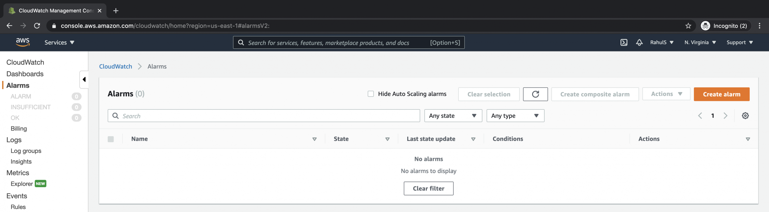 How to create Cloudwatch alarms for an S3 Bucket on AWS