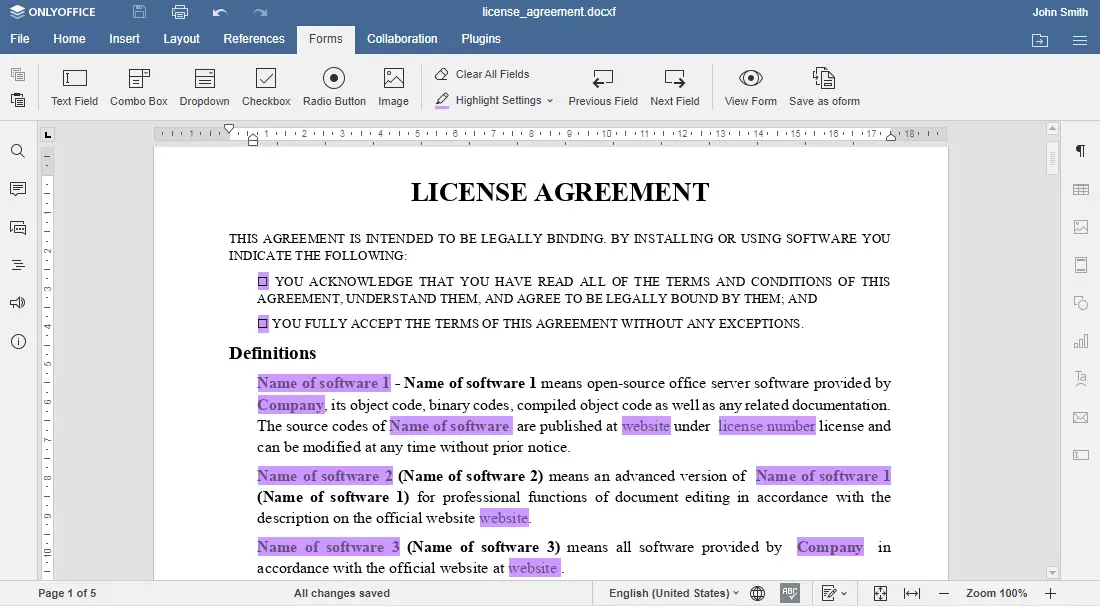 How to create fillable forms in ONLYOFFICE Docs 7.0