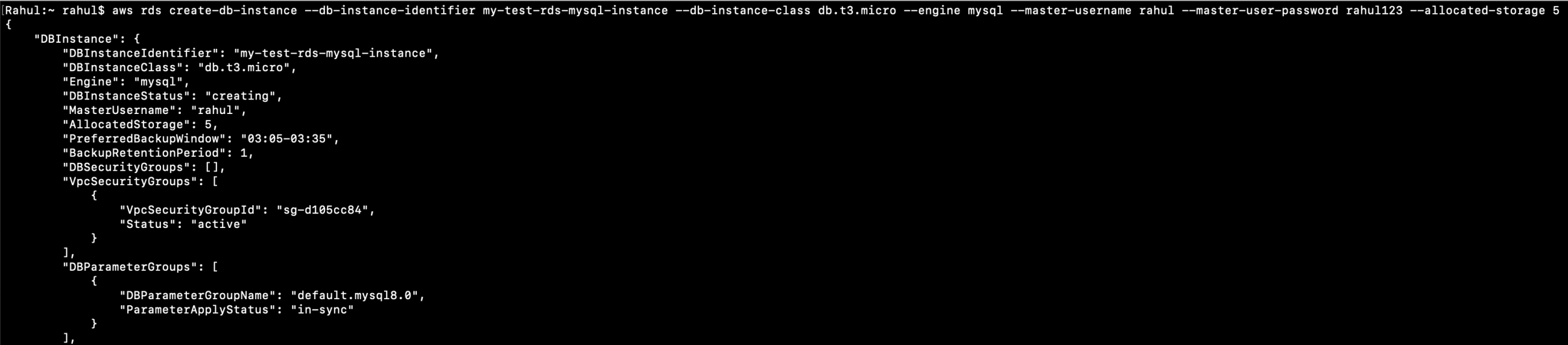 How to manage an AWS RDS instance using aws-cli