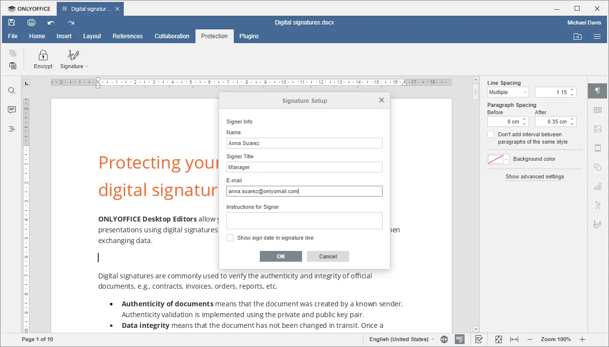 How to protect documents with a digital signature in ONLYOFFICE Desktop ...