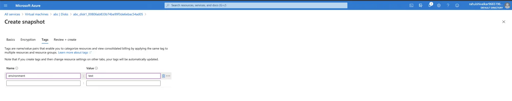 How to take a Snapshot of a disk in Microsoft Azure Cloud