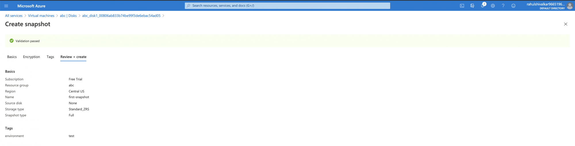 How to take a Snapshot of a disk in Microsoft Azure Cloud