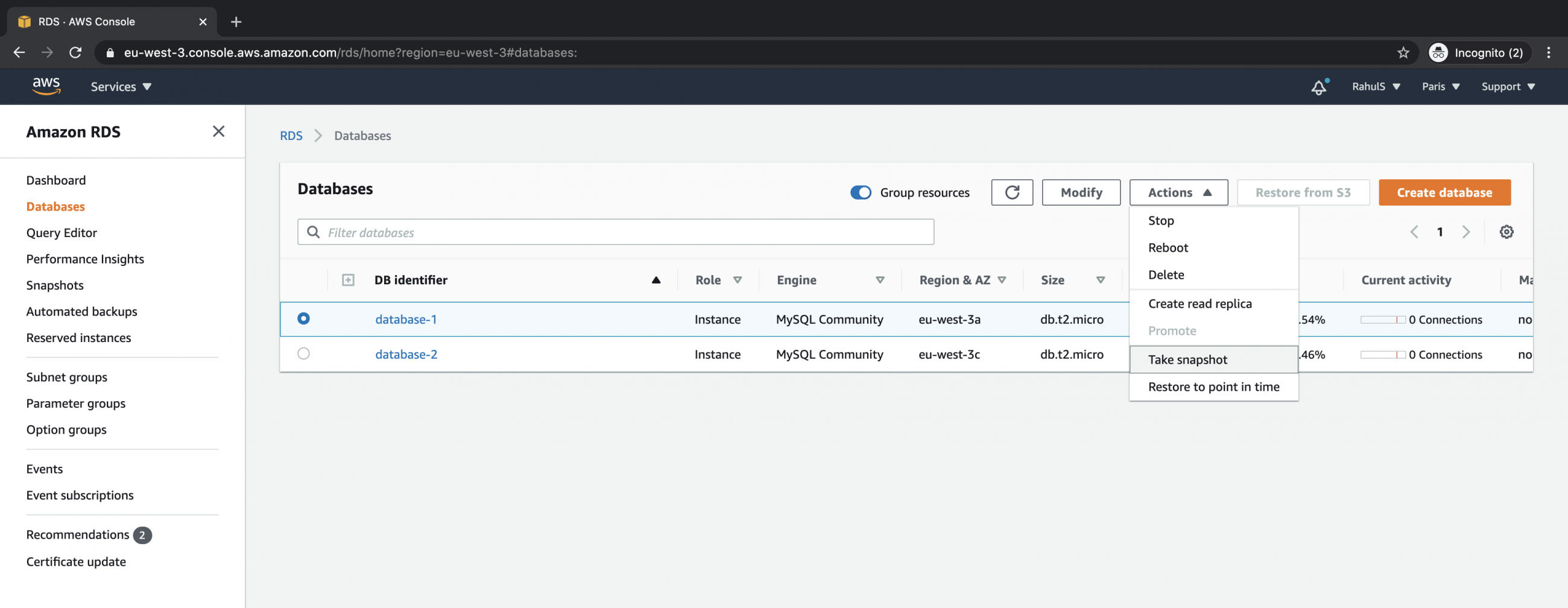 How To Take And Restore A Snapshot On Aws Rds Mysql Instance