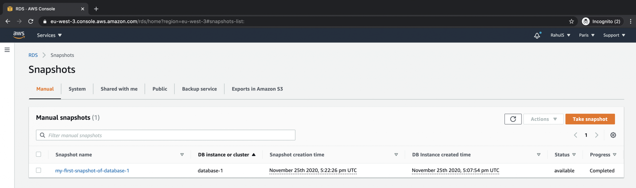 How to take and restore a snapshot on AWS RDS MySQL Instance