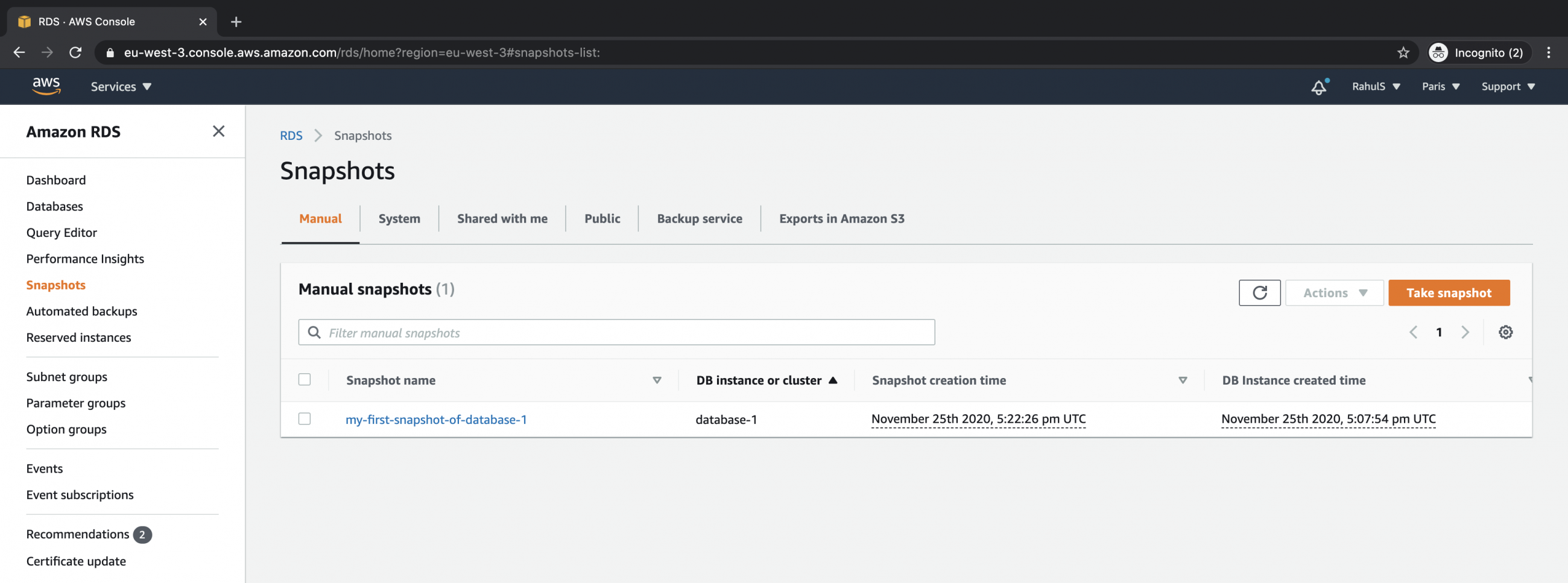 How To Take And Restore A Snapshot On Aws Rds Mysql Instance