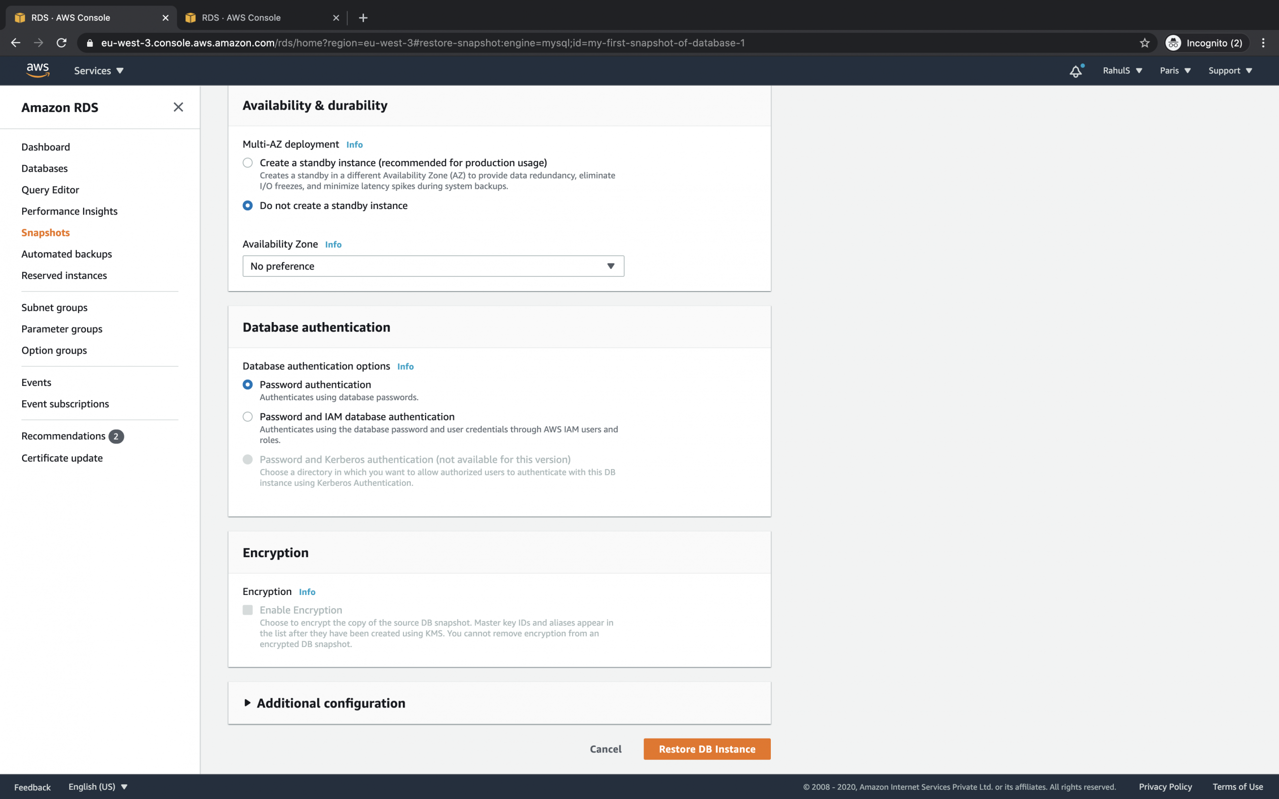 How To Take And Restore A Snapshot On Aws Rds Mysql Instance