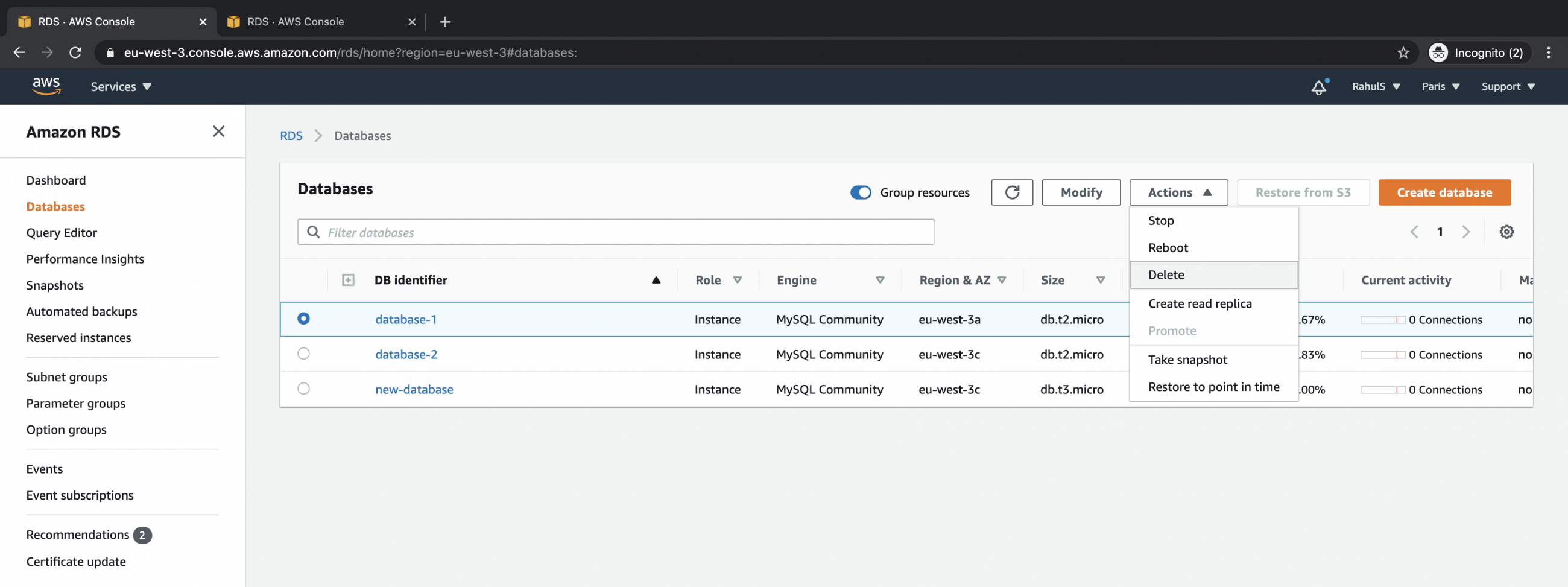 How to take and restore a snapshot on AWS RDS MySQL Instance