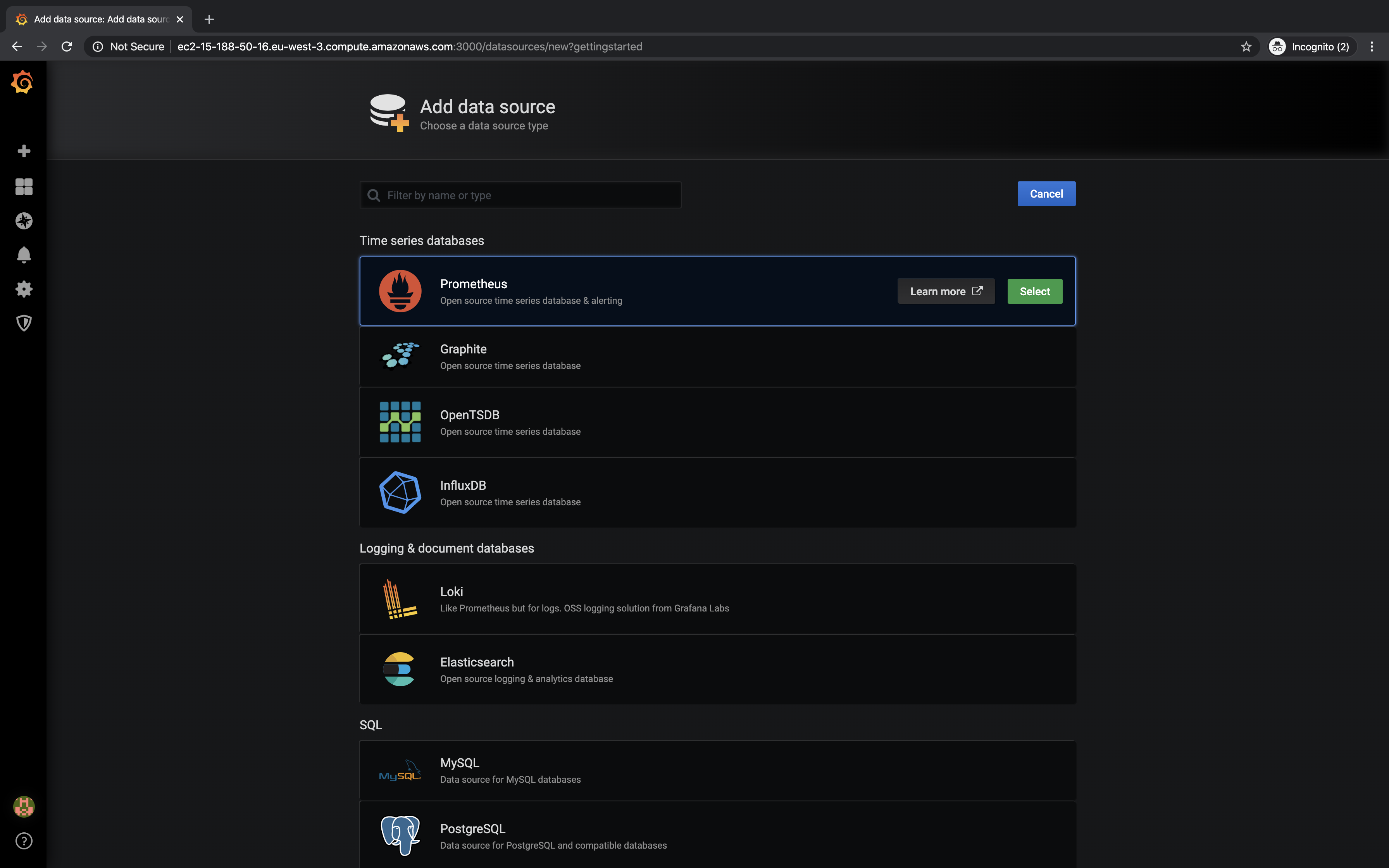Install and configure Grafana with Prometheus on the AWS Ubuntu 18.04 LTS EC2 Instance.